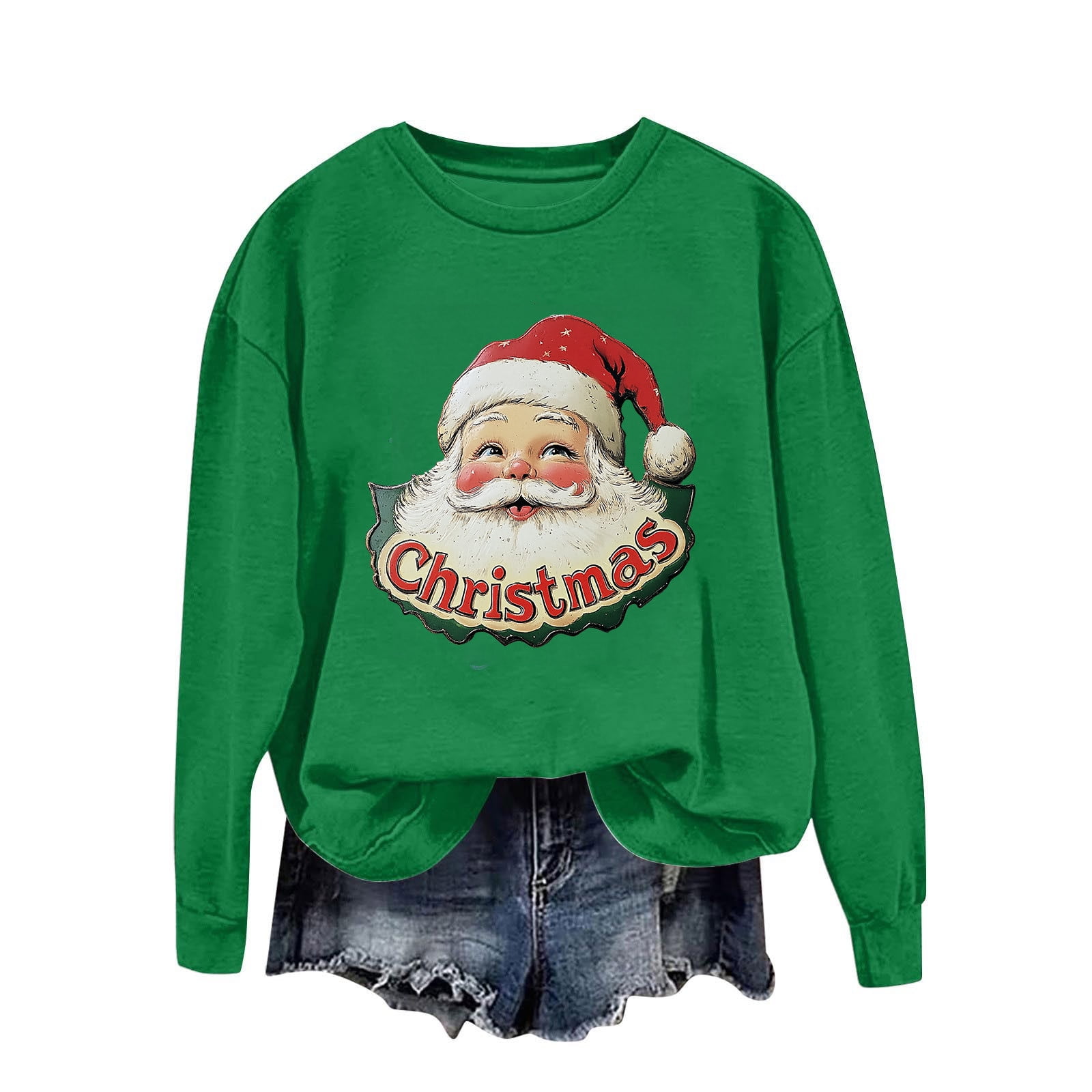 asdoklhq Christmas Womens Sweatshirt Women's Round Neck Printed Loose ...
