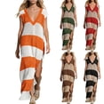 asdoklhq Church Dresses for Women Boho Dresses Summer Striped V Neck ...