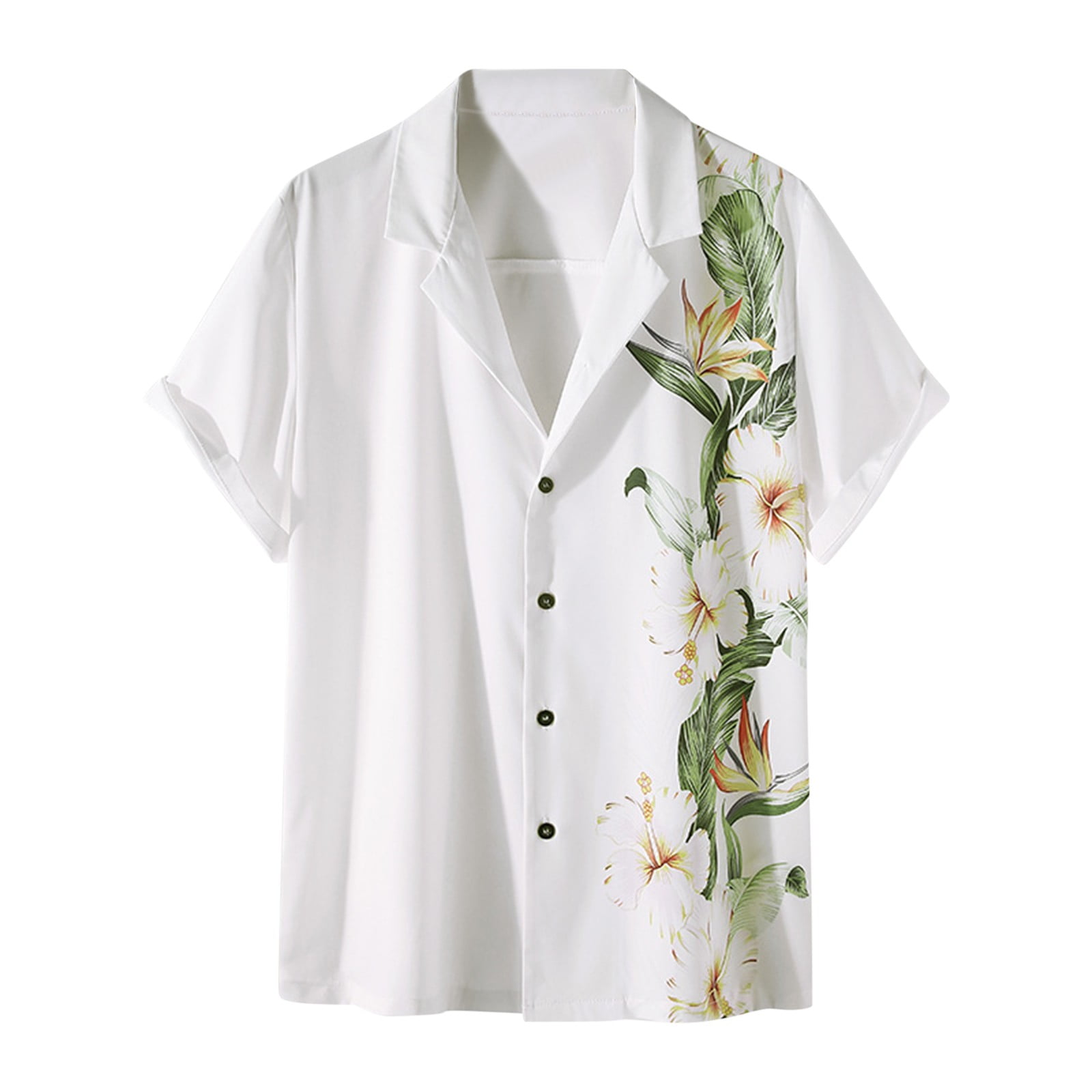 asdoklhq, 2026 Summer Fall Mens Tops under $5 Men Hawaiian Short Sleeve Beach Stand-up Collar ...