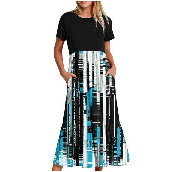 asdoklhq Cocktail Dresses for Women Short Sleeve Women's Round-Neck ...