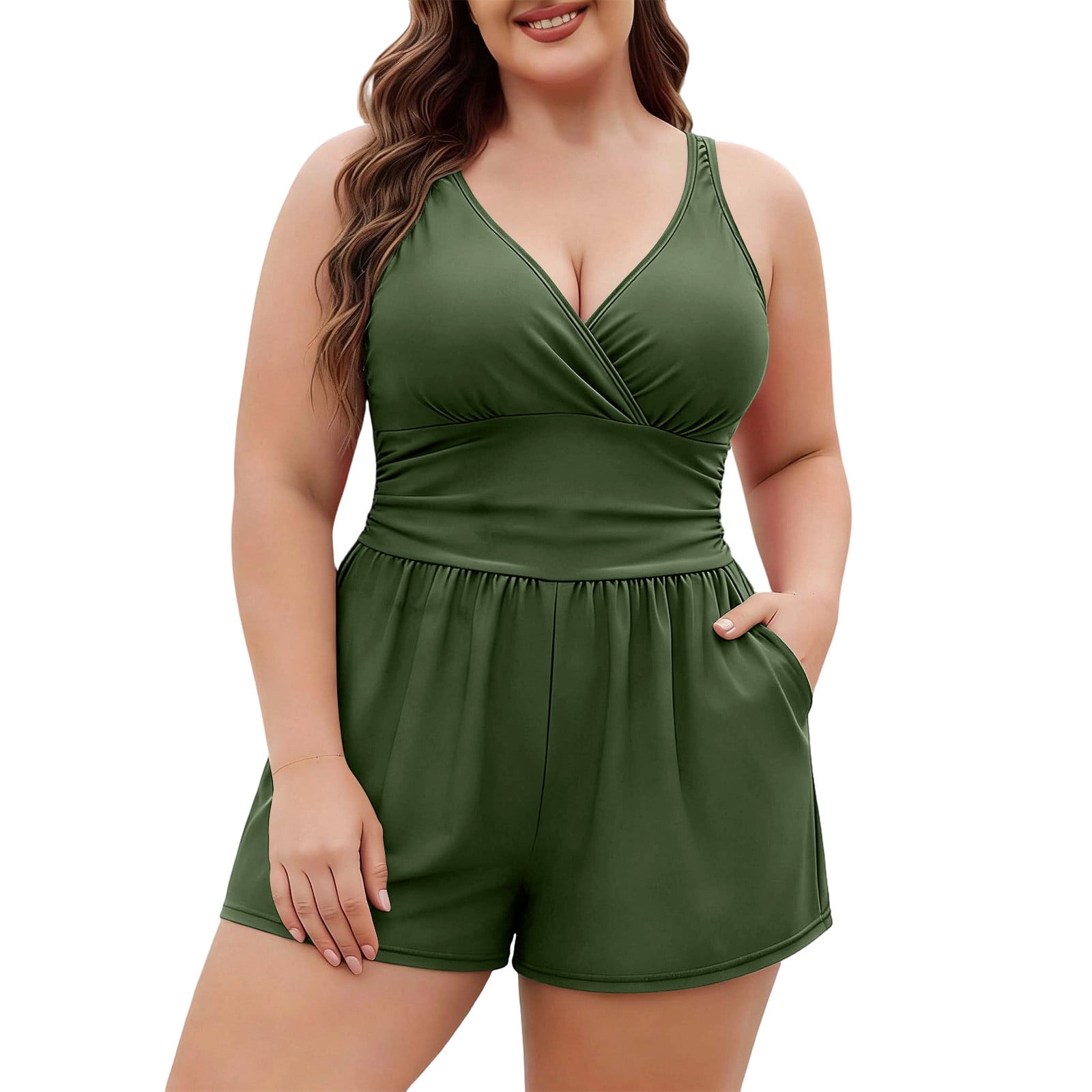 asdoklhq Comfy Bathing Suit Tankini Plain Swimsuits Oversized Women's ...
