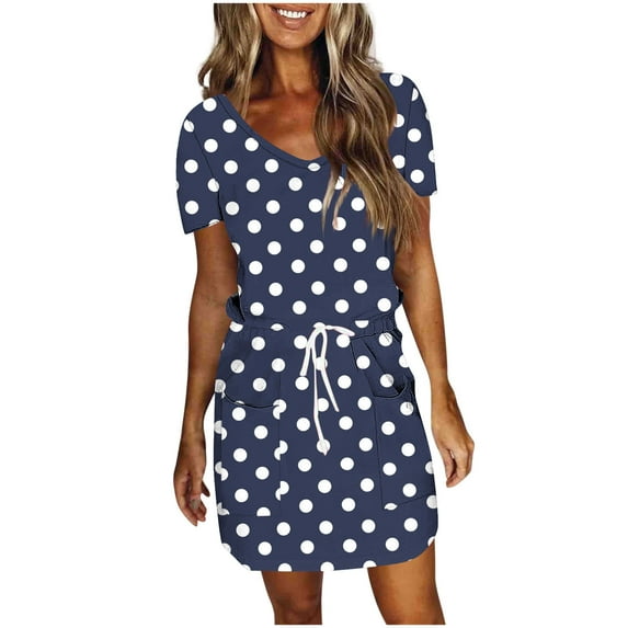 asdoklhq Corduroy Dress Women Fashion Solid Color Short Sleeve-Neck Mid ...