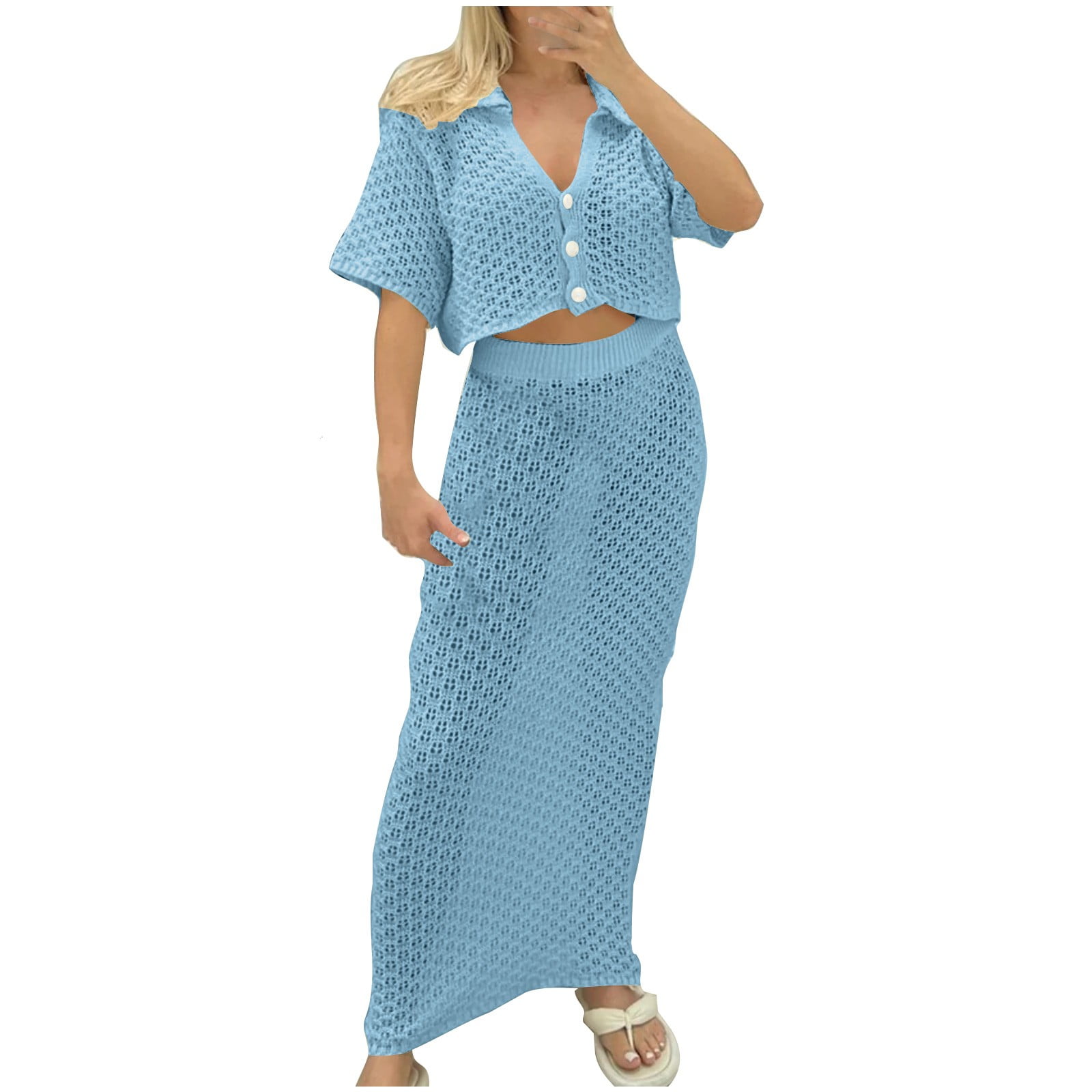 asdoklhq Corduroy Dress Women Knitted hook flower set skirt multi-color ...