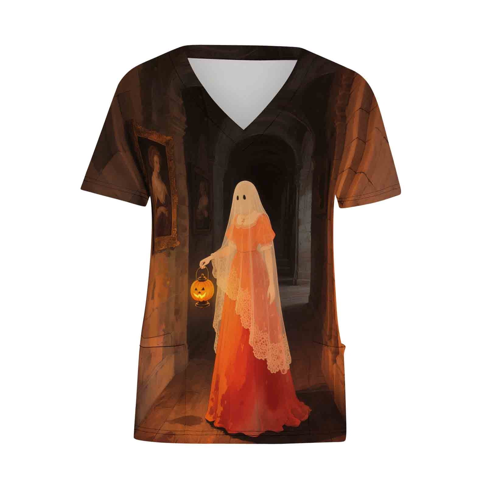asdoklhq Costume Tshirt Women Cotton Halloween Women's Short-sleeved V ...