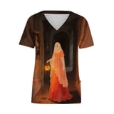 asdoklhq Costume Tshirt Women Cotton Halloween Women's Short-sleeved V ...