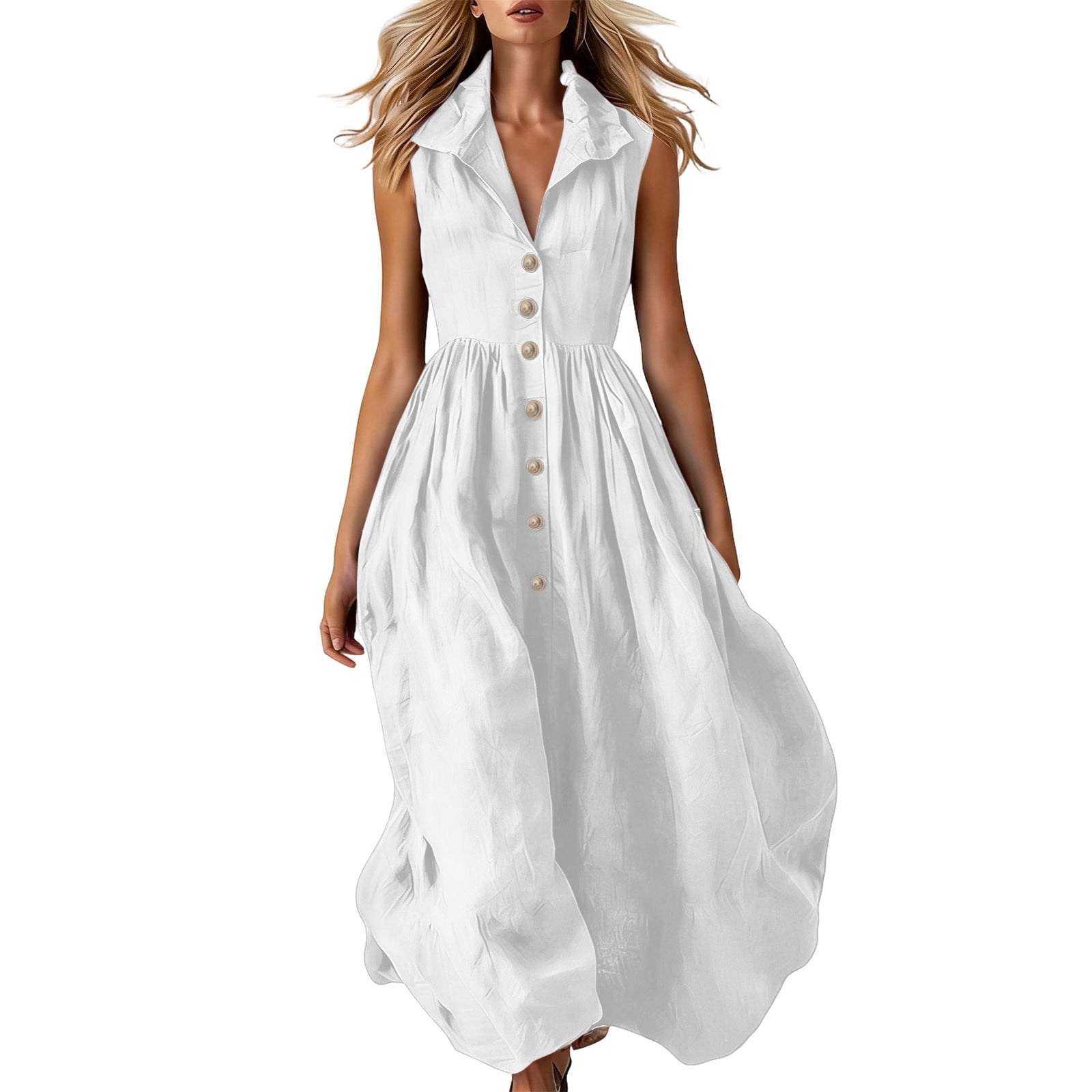 asdoklhq Easter Dress Flowy Linen Cotton Dress A Line Ladies' Casual ...