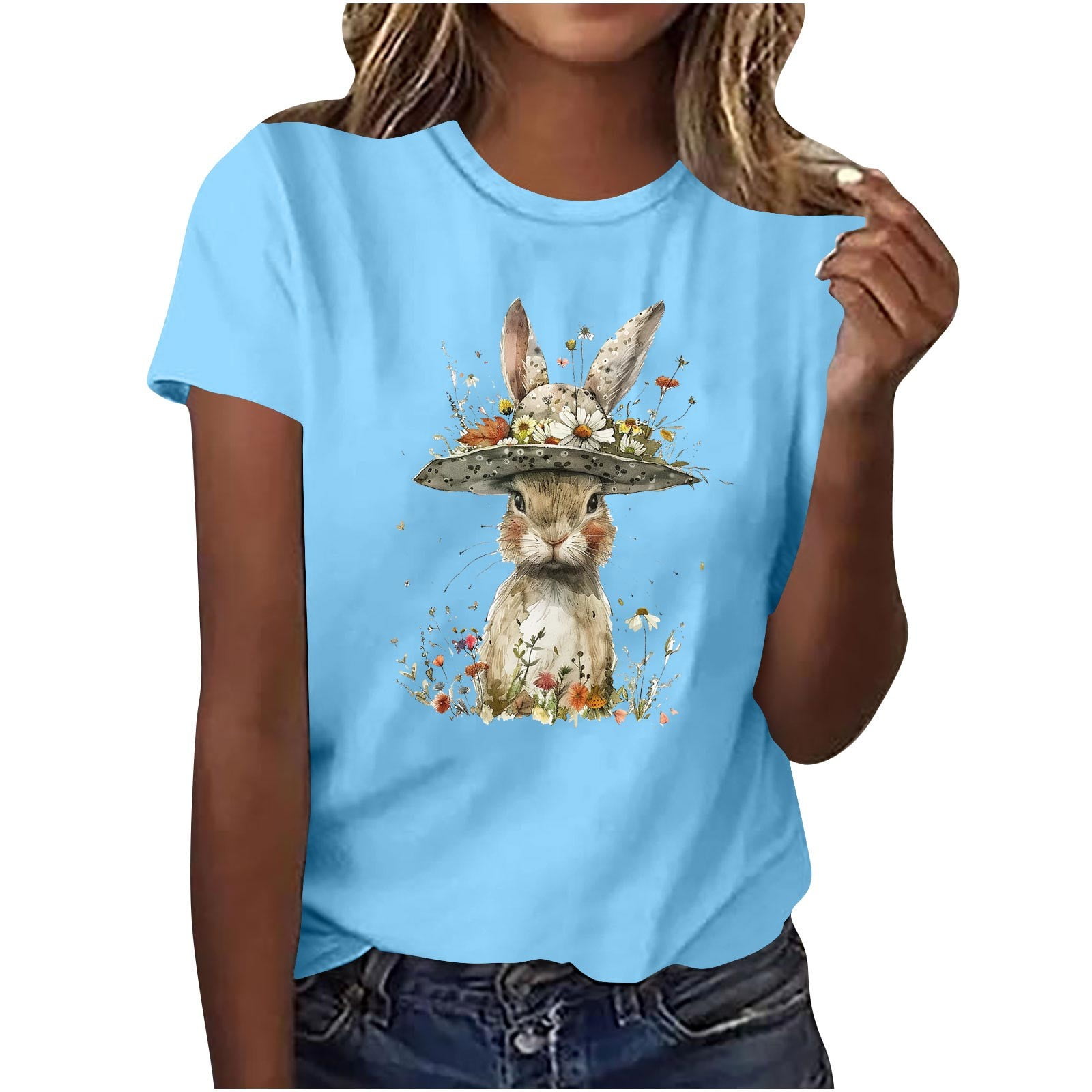 asdoklhq Easter Hawaiian Shirts for Women Round Neck Short Sleeve ...