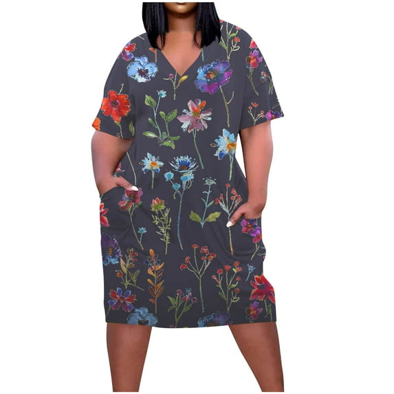 asdoklhq Elegant Dresses for Women plus-size print loose casual short ...