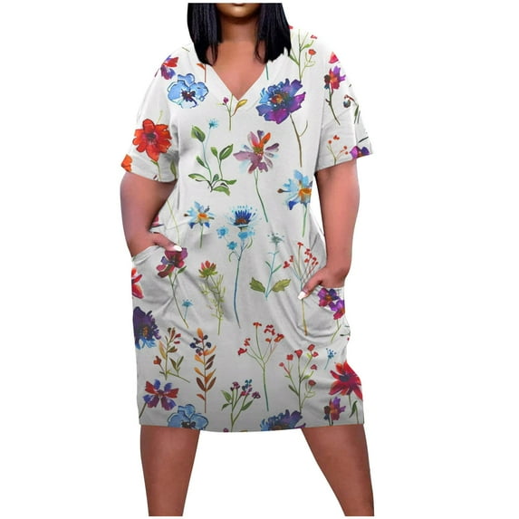 asdoklhq Elegant Dresses for Women plus-size print loose casual short ...