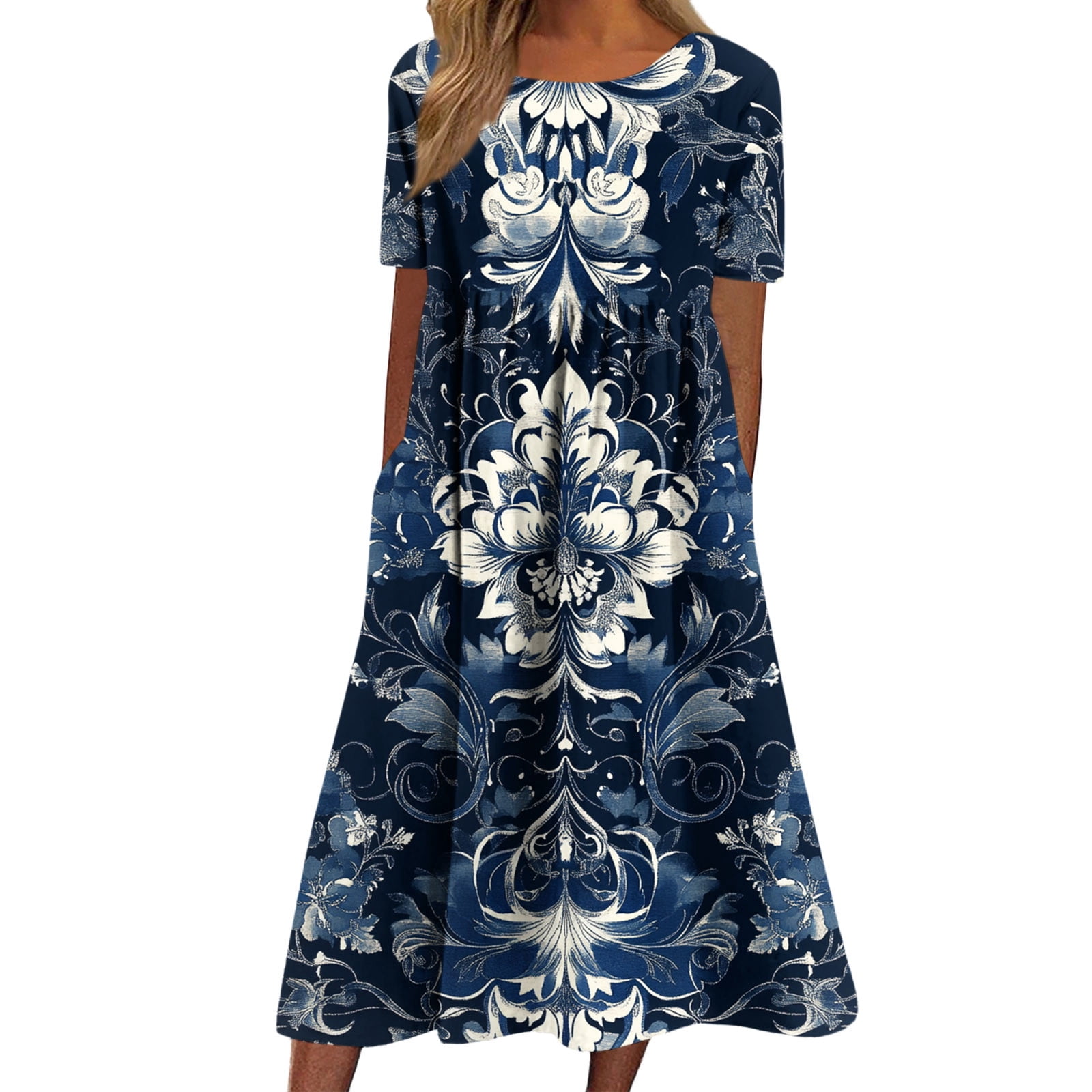 asdoklhq Flowy Dresses for Women Homecoming Dresses Casual Round Neck ...