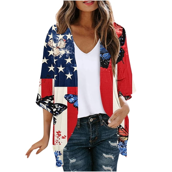 asdoklhq Fourth Of July Shirts for Women Cardigan Tshirts Independence ...