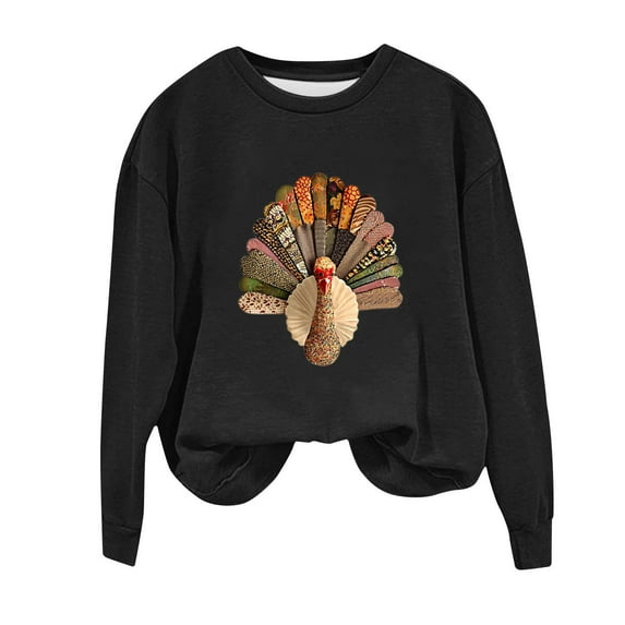 asdoklhq Funny Thanksgiving Shirts Fashion Womens Printed Casual Long ...