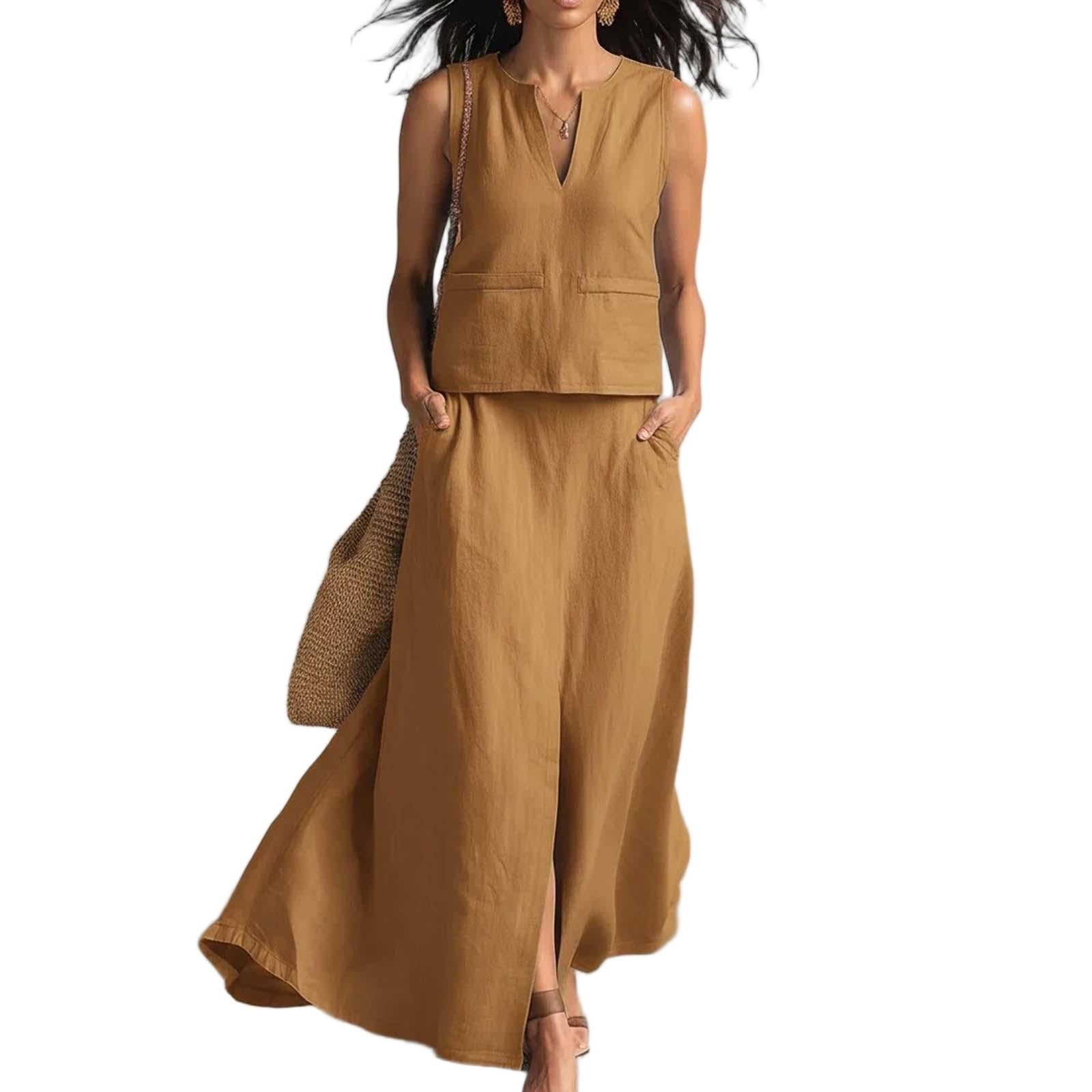 asdoklhq Graduation Dress Holiday Party Midi Fashion V-Neck Sleeveless ...