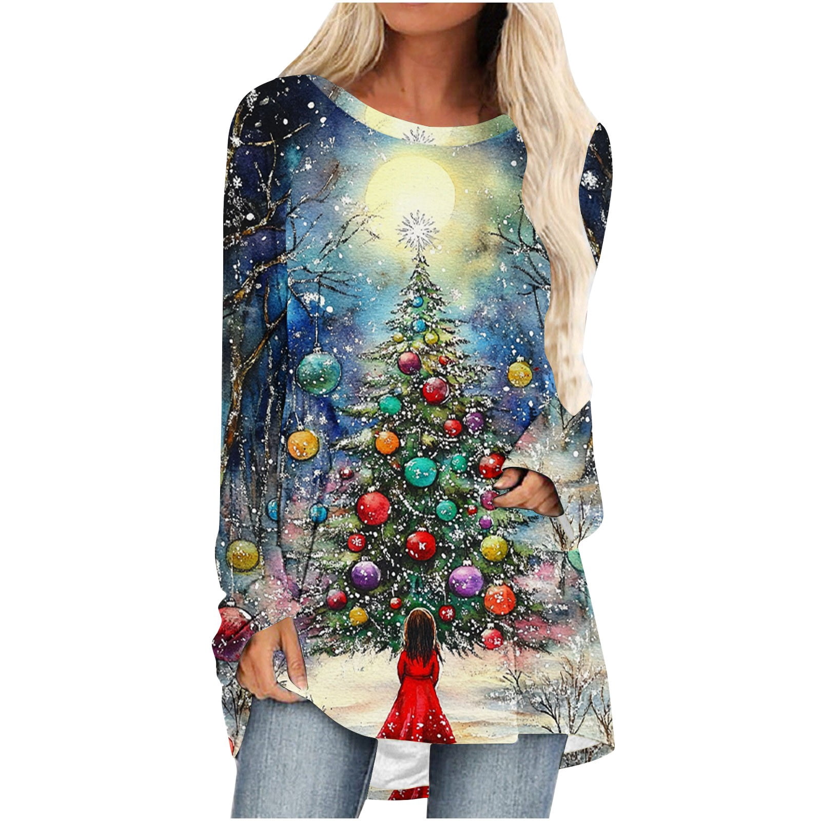 asdoklhq Graphic Tees for Women Women Casual Long Sleeve Round Neck ...