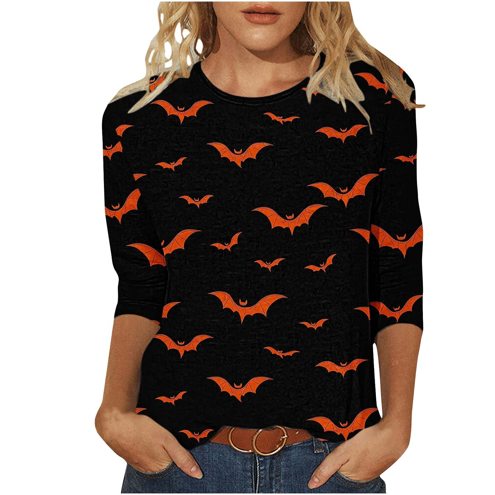 asdoklhq Halloween Shirts for Ladies' Halloween Fashion Printed Round ...