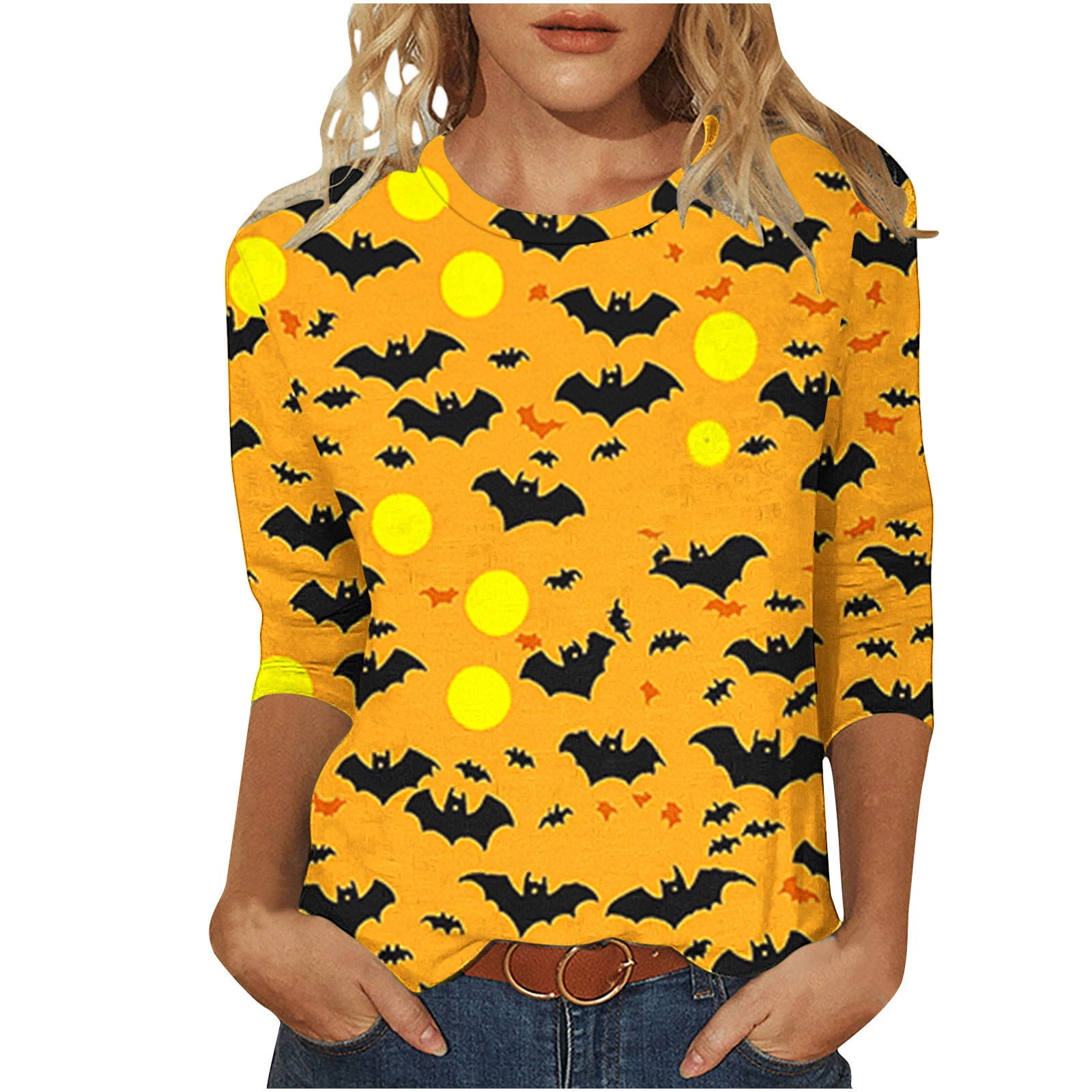 asdoklhq Halloween Shirts for Women's Fashion Printed T-shirt 3/4 ...