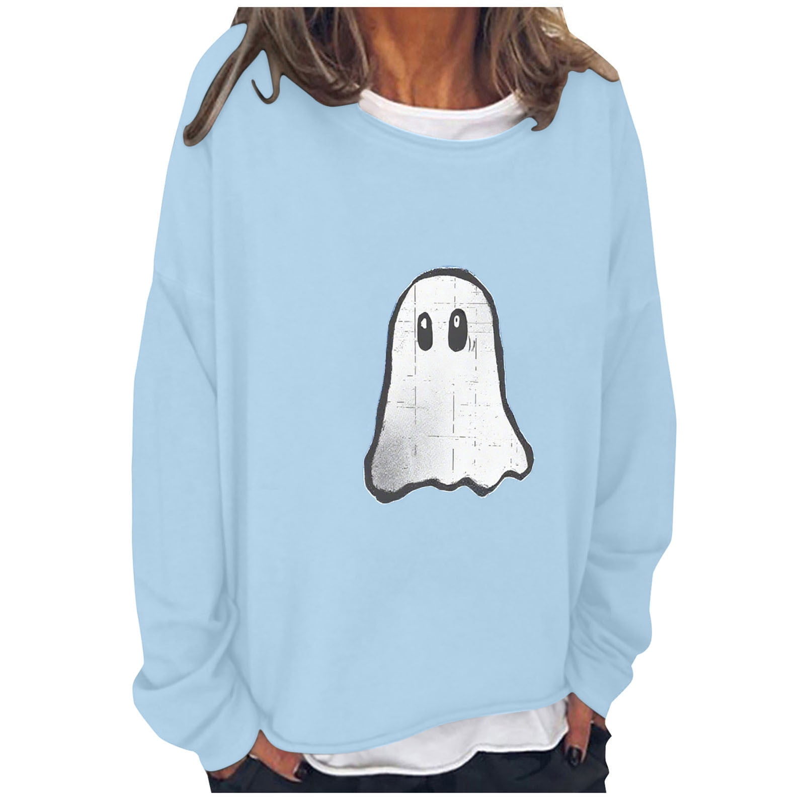 asdoklhq Halloween Tops Leopard Pumpkin Graphic Doodles ...