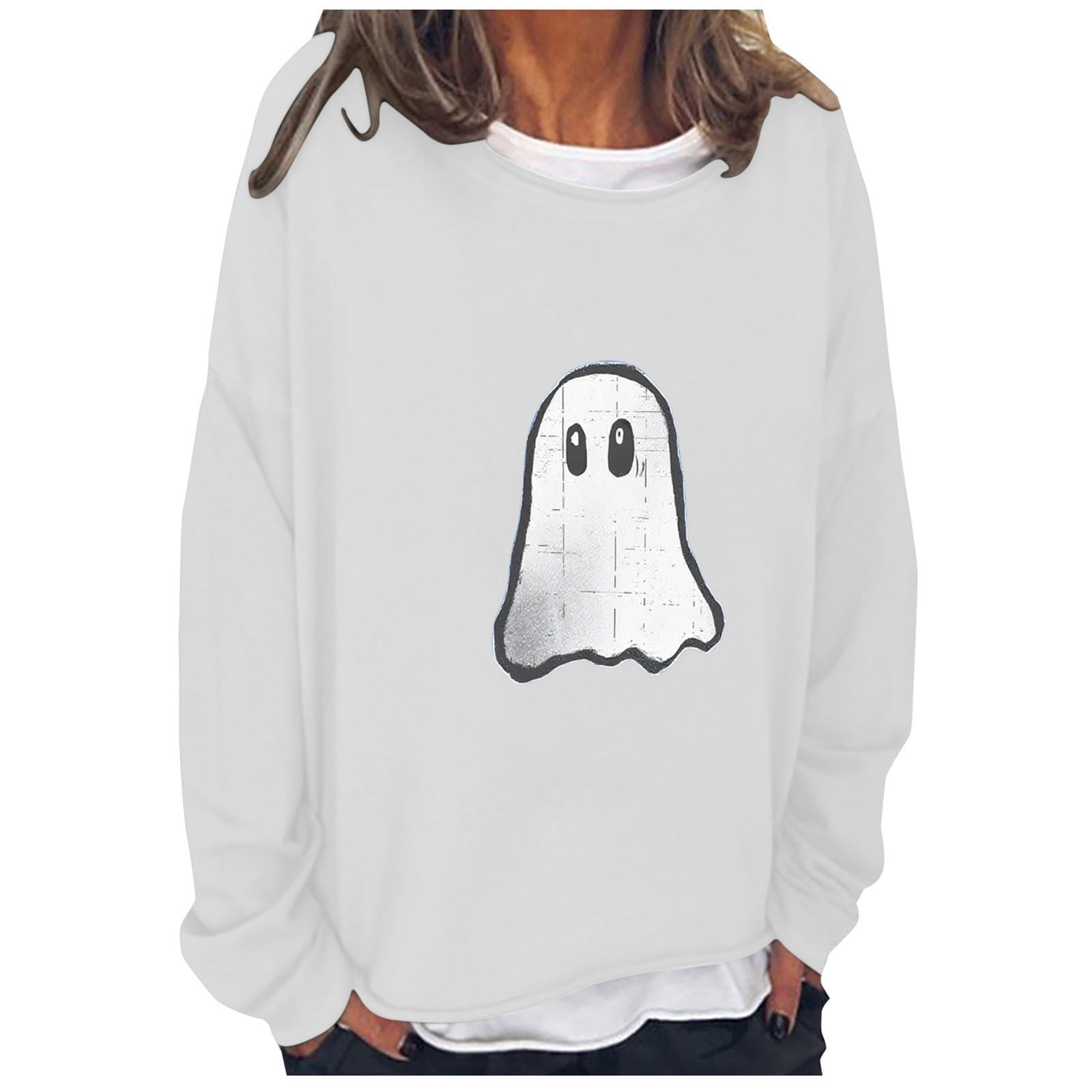 asdoklhq Halloween Tops Leopard Pumpkin Graphic Doodles ...