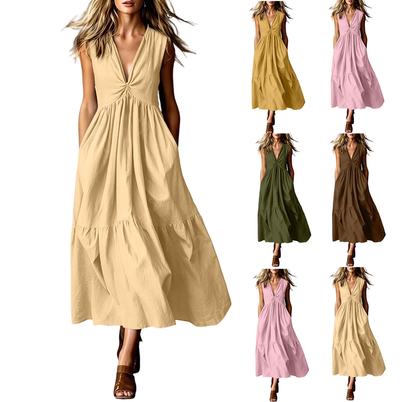 asdoklhq Holiday Dresses for Women Semi Formal Linen Dress Ladies ...
