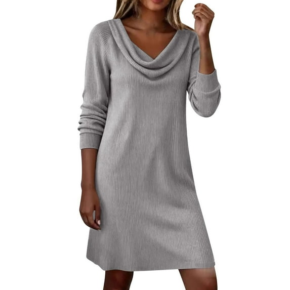 asdoklhq Holiday Party Dresses for Women Fashion Women's Solid Color ...