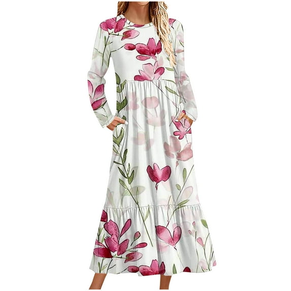 asdoklhq Kaftan Dresses for Women Casual Loose Long Sleeve Loose Dress ...