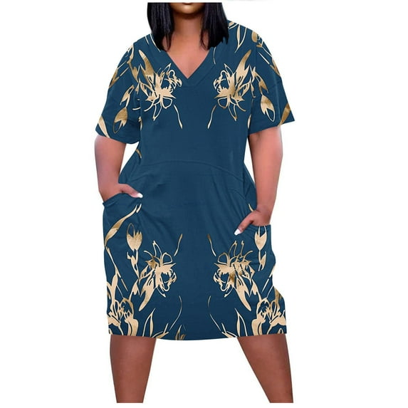 asdoklhq Kaftan Dresses for Women Oversized Printed Loose Casual Short ...