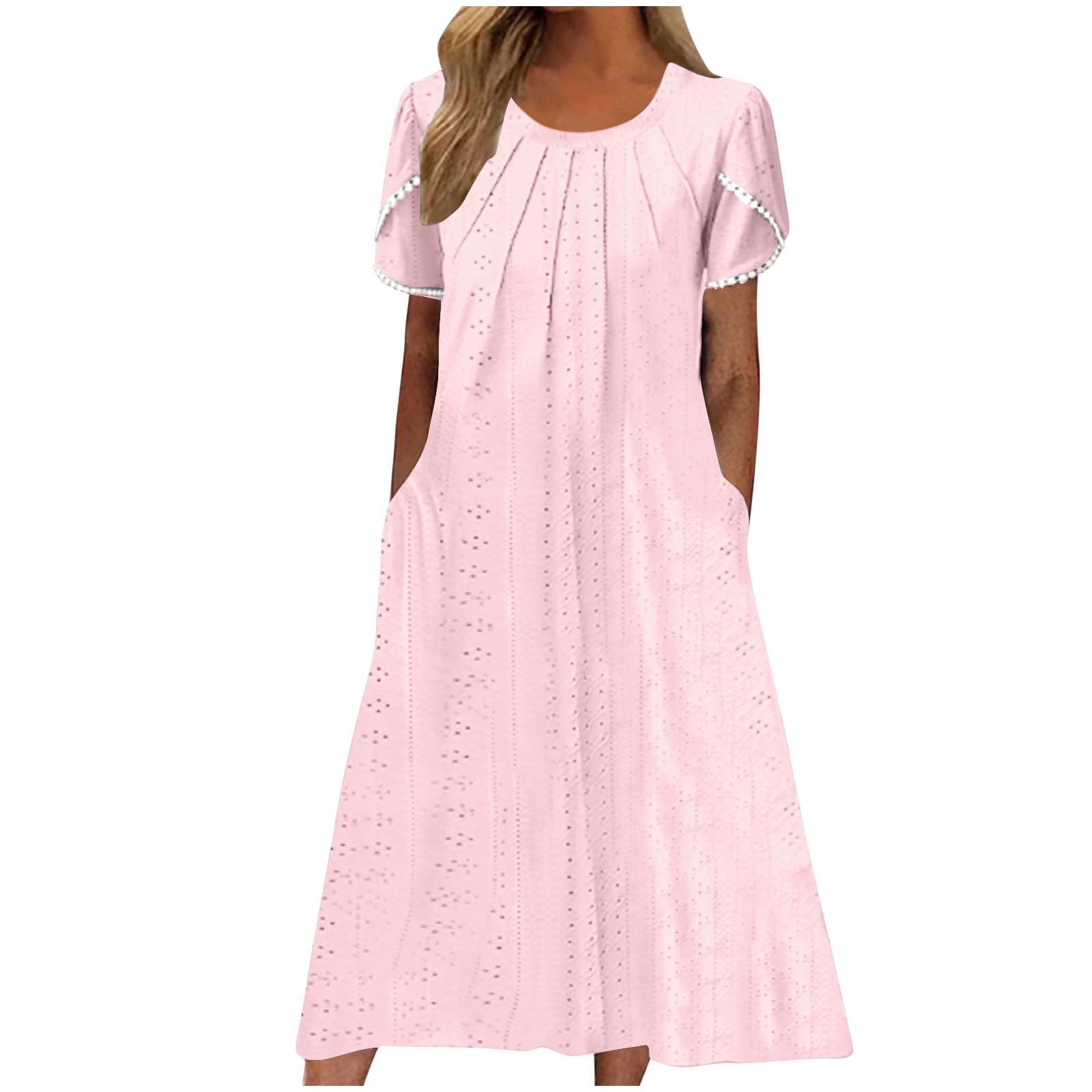 asdoklhq Long Dresses for Women Summer Fashion Solid Color Pocket Short ...