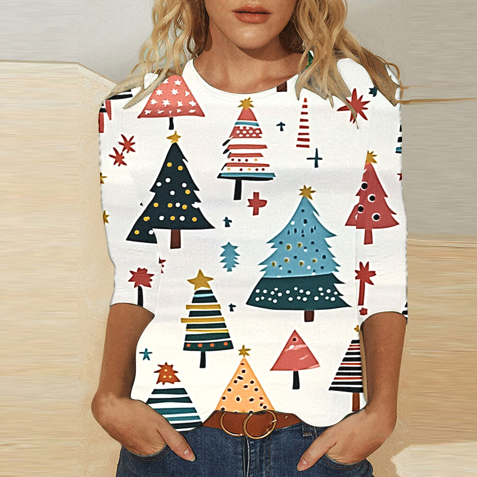 asdoklhq Long Sleeve Shirts for Women Fashion Tees Casual Crewneck 3/4 ...