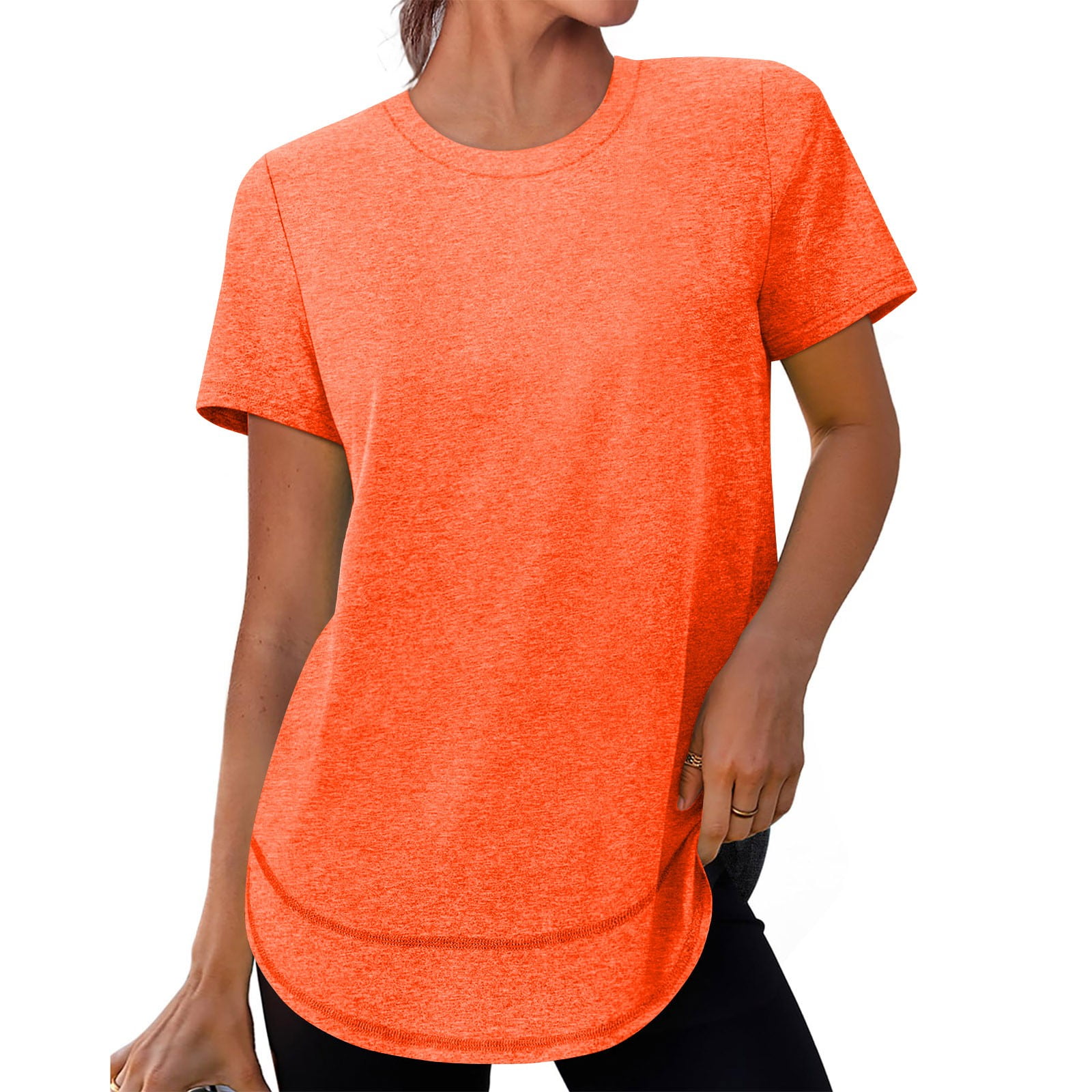 asdoklhq Loose Workout Tops for Women Solid Color Round Neck Sunscreen ...