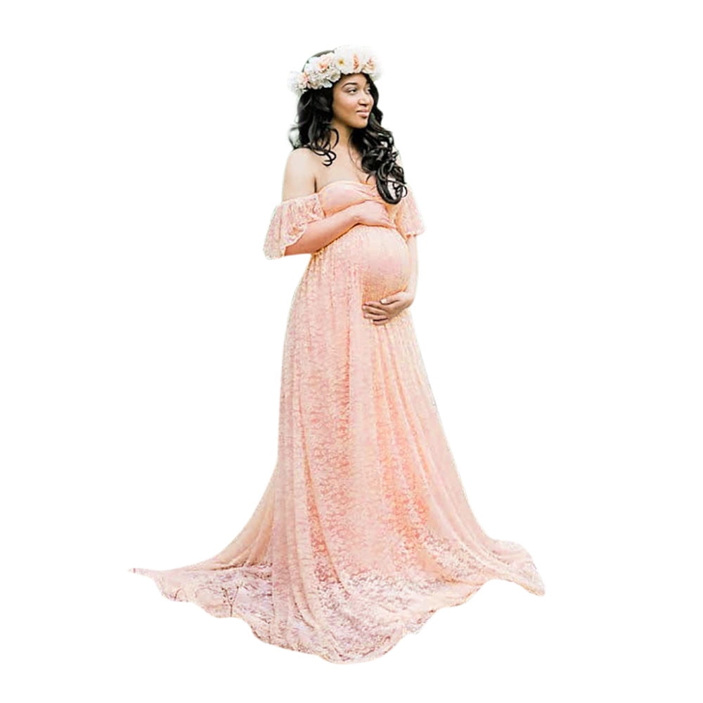 asdoklhq Maternity Dress,Pregnant Women Off Shoulder Lace Long Maxi ...