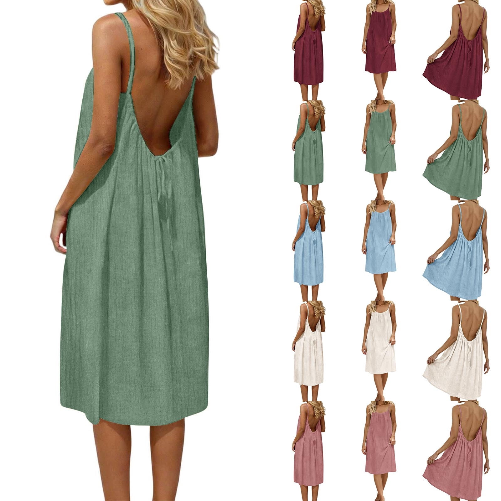 asdoklhq Maxi Dress for Women Plus Size Backless Fashion Ladies Summer ...