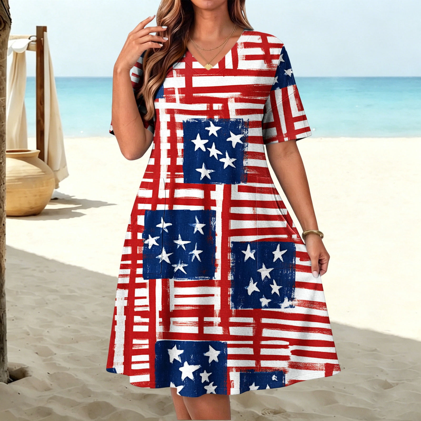 asdoklhq Maxi Dresses for Women Linen July 4th Plus Size Independence ...