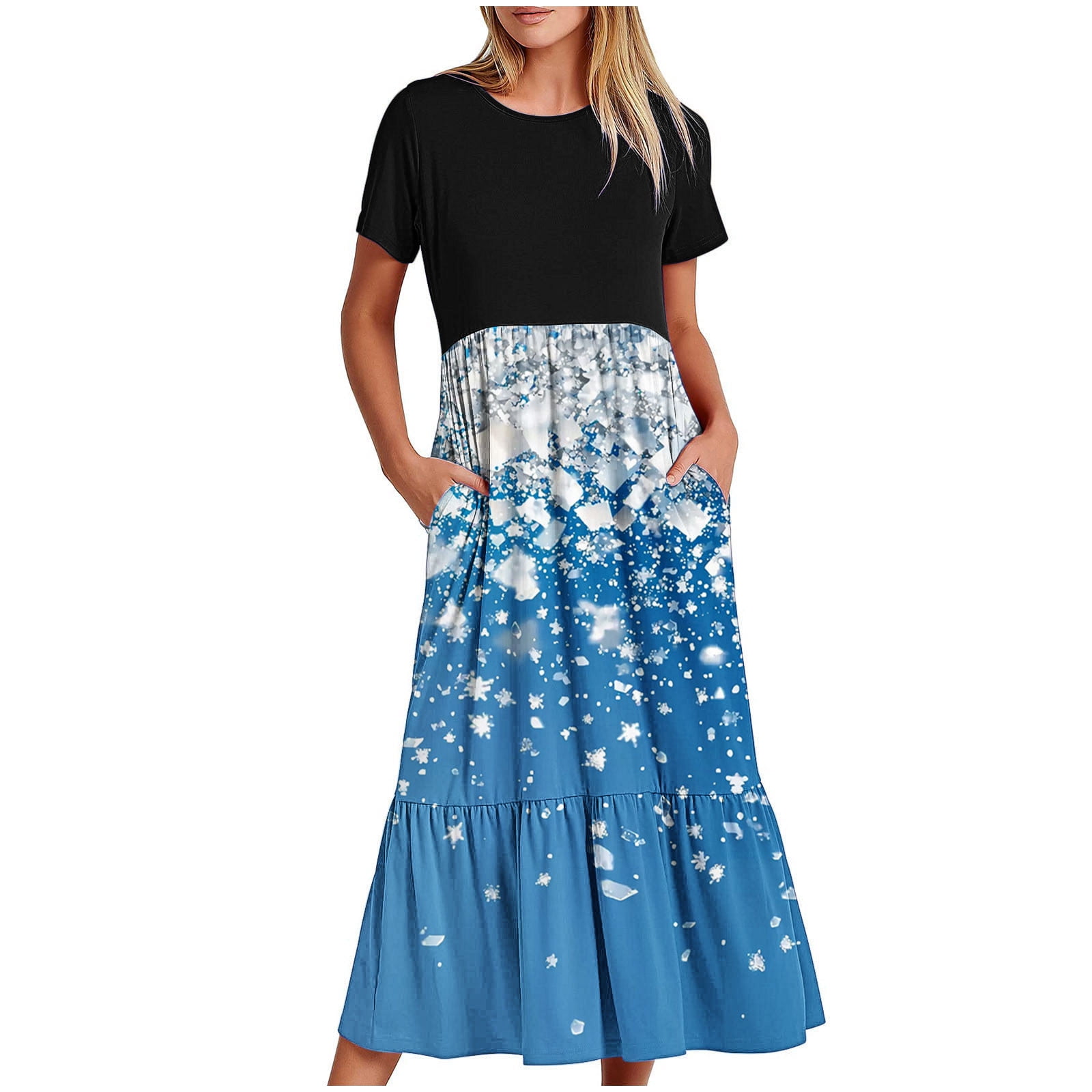 asdoklhq Midi Dresses for Women Round-Neck Fashionable Temperament ...