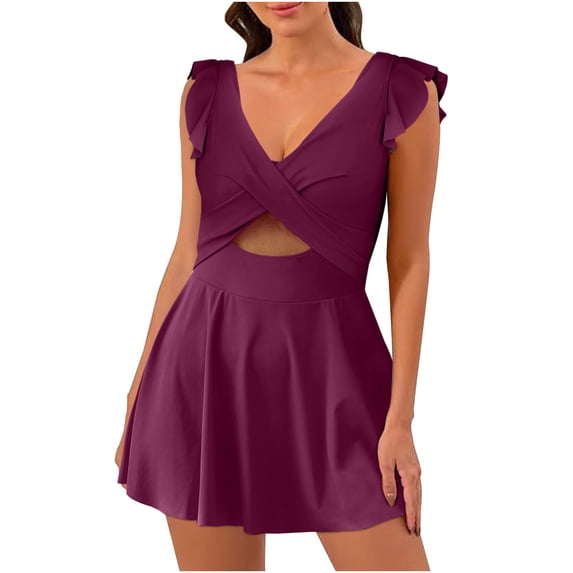 asdoklhq Modest Swimsuits for Women Swimsuit Ruffle Cutout Swimdress ...