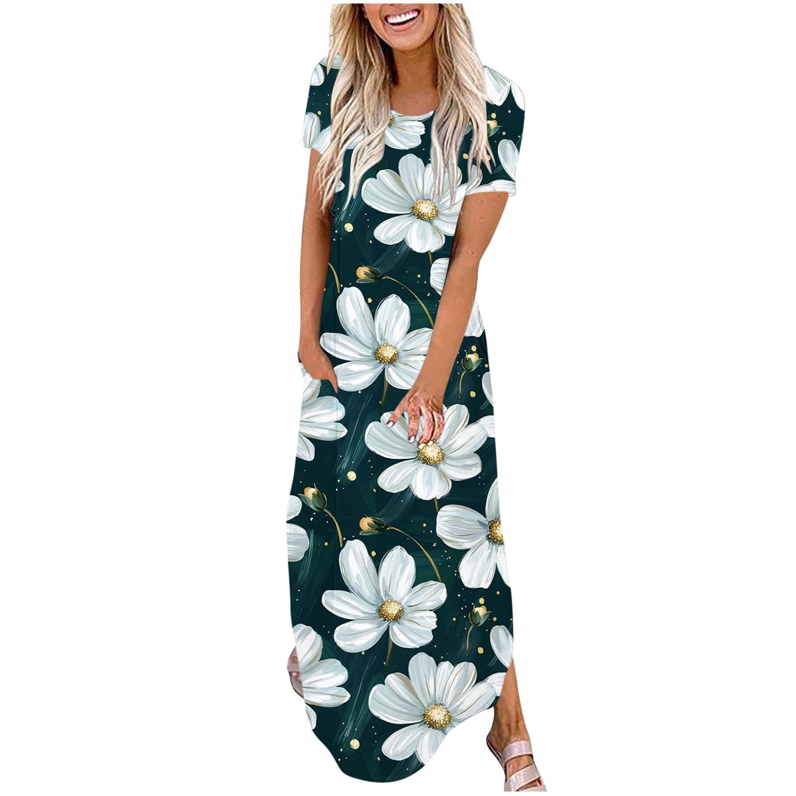 asdoklhq Mumu Dresses for Women Dresses Summer Casual Flower Print ...