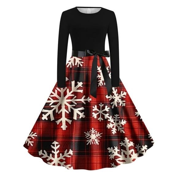 asdoklhq Mumu Dresses for Women Long-sleeved Round-neck Christmas ...