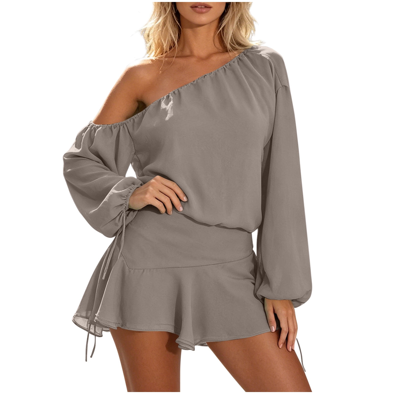 asdoklhq One Shoulder Dress for Women Plus Size Trendy Casual Loose ...