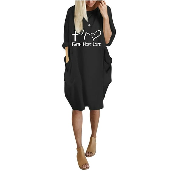 asdoklhq Party Dresses for Women Fashion Summer Casual Round Neck Solid ...