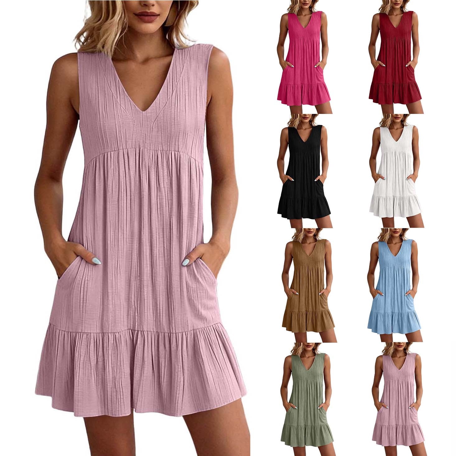 asdoklhq Pastel Dress Graduation for Women Summer Loose V-neck ...