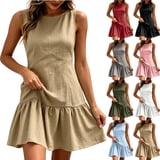 asdoklhq Peplum Dress Midi Dress Formal Ladies Summer Casual Sleeveless ...