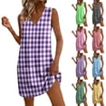 asdoklhq Plaid Dress Midi Dresses Holiday Dress Decorative Button Linen ...