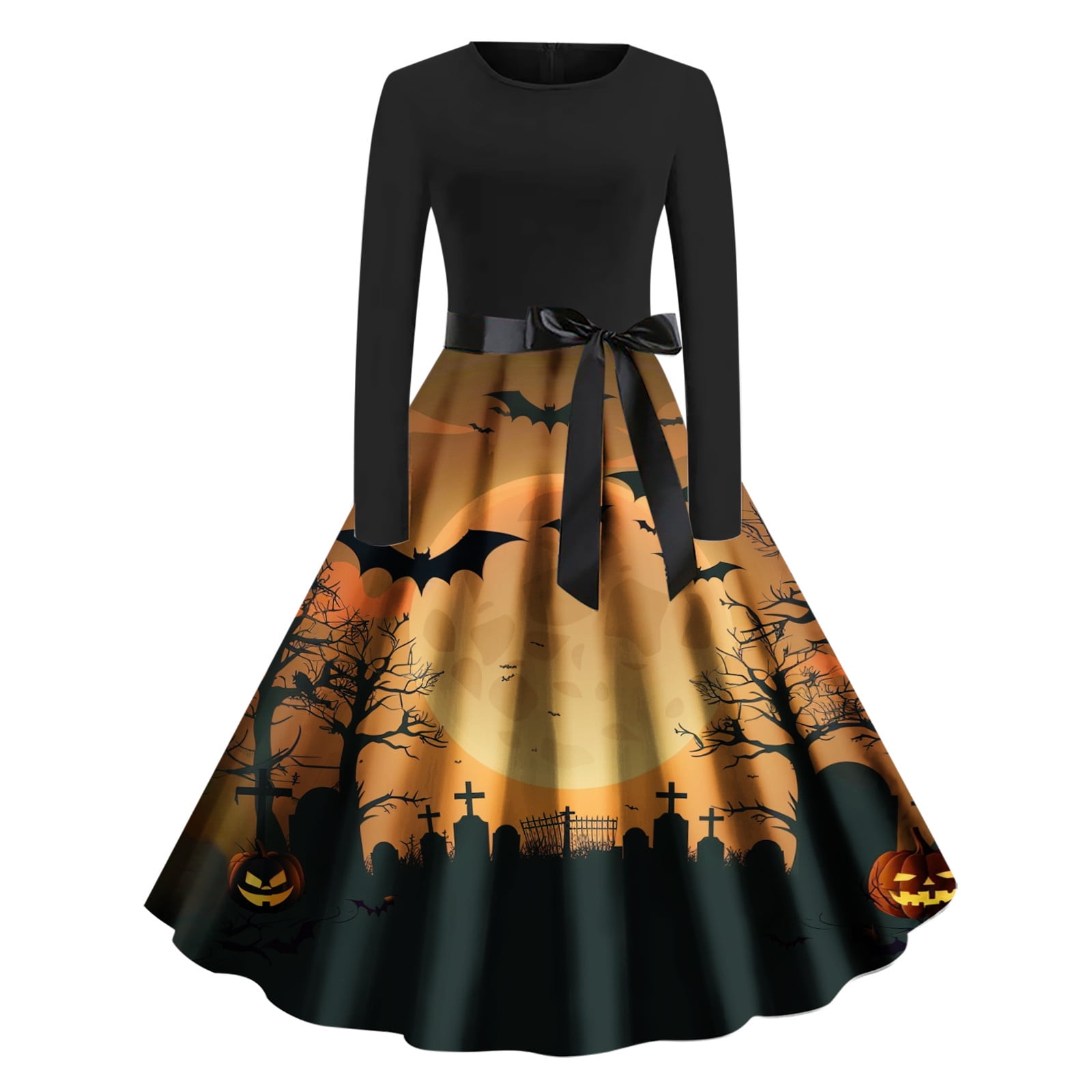 asdoklhq Plaid Dresses for Women Ladies' Long Sleeved Round Neck ...