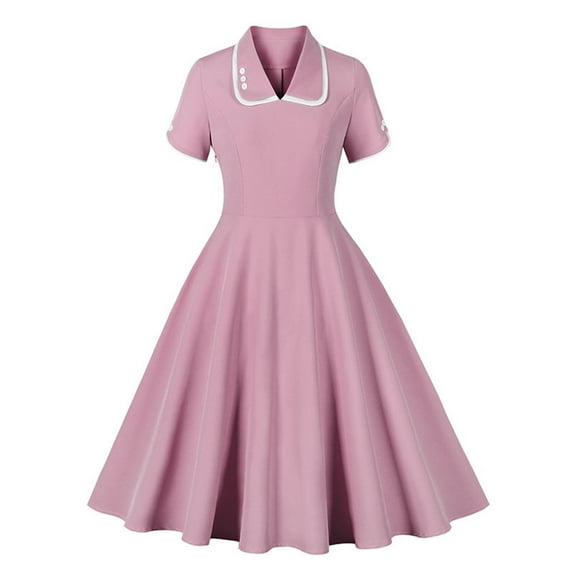 asdoklhq Plaid Dresses for Women Ladies' Summer Casual Short Sleeved ...