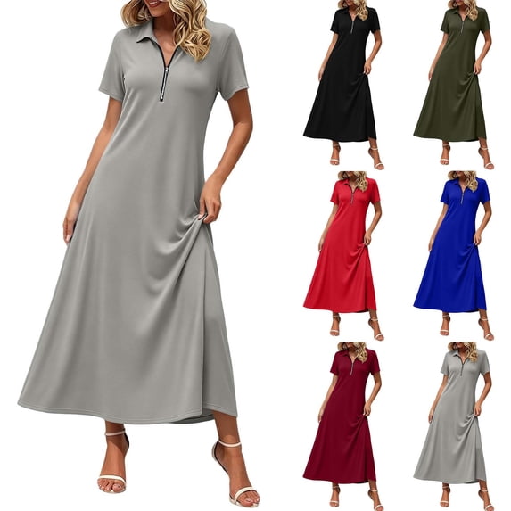 asdoklhq Plus Size Dresses Formal Ladies Summer Casual Waist Cinching ...