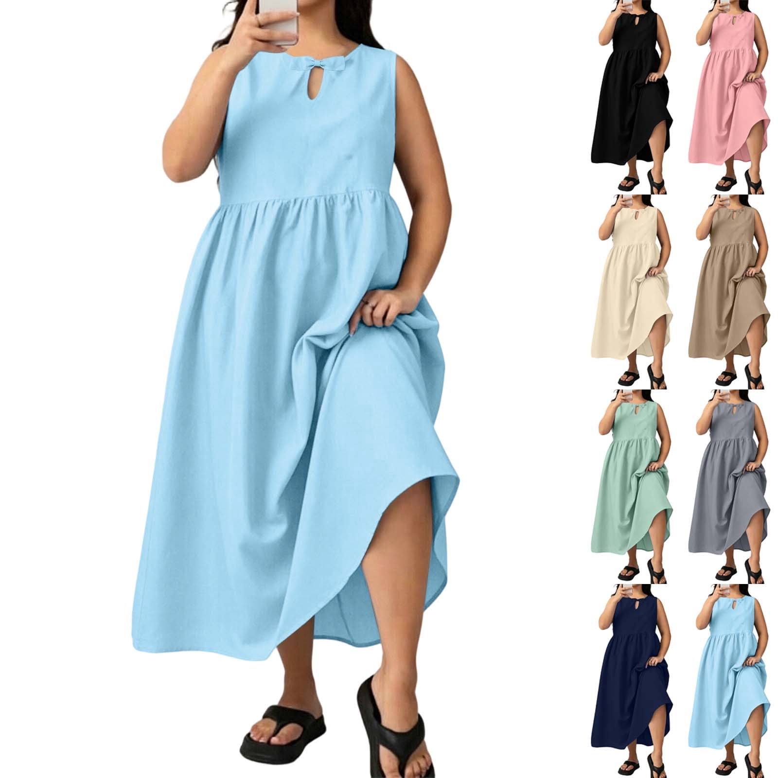 asdoklhq Plus Size Dresses Formal Plus Size Sleeveless High Waist Loose ...