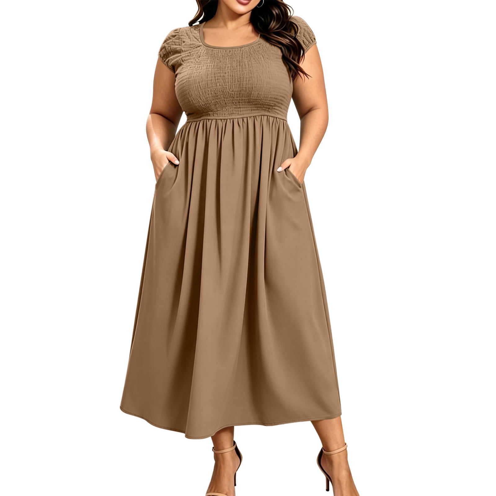 asdoklhq Plus Size Dresses for Curvy Women Casual Fall Plus Size Neck ...