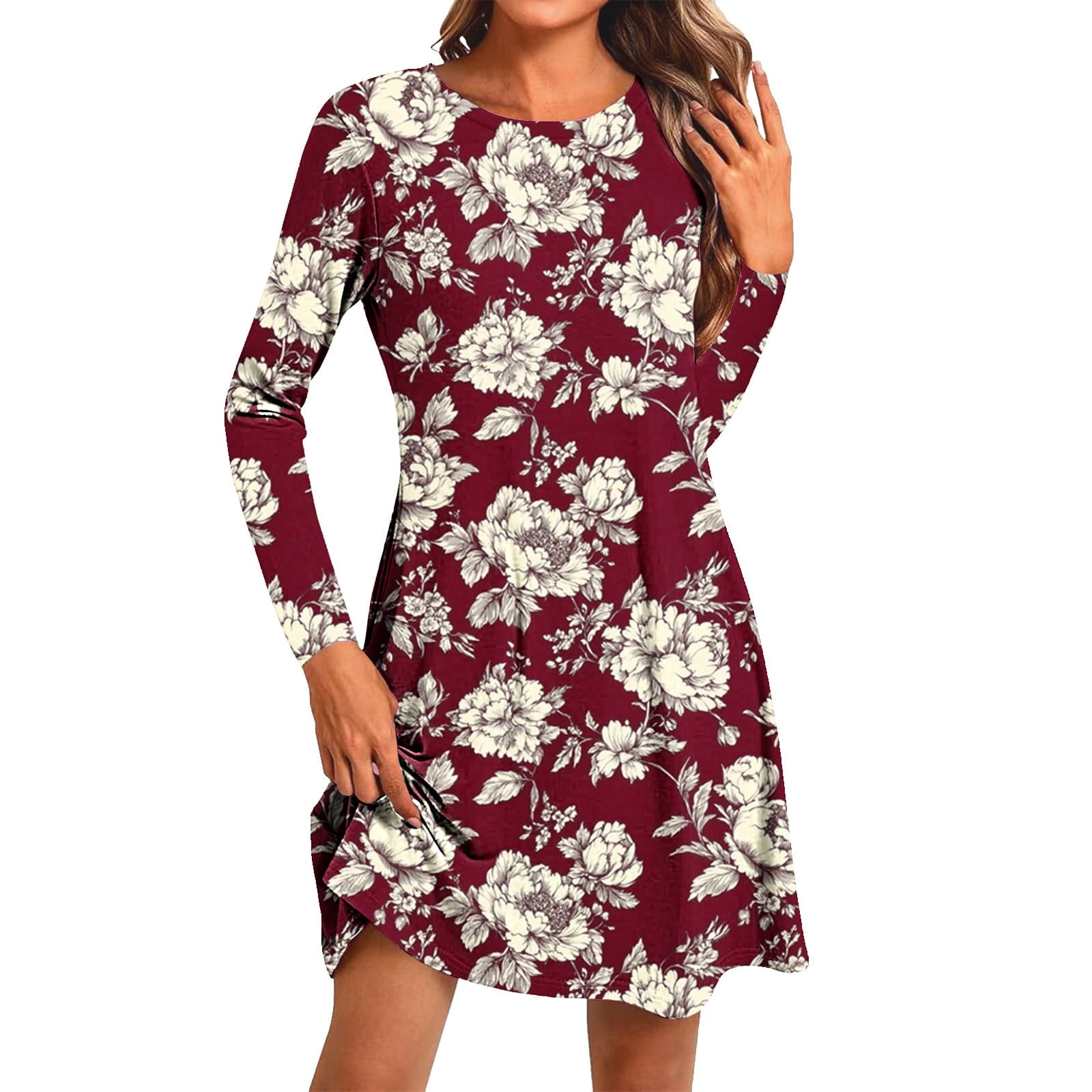 asdoklhq Plus Size Dresses for Curvy Women Fashion Round-Neck Short ...