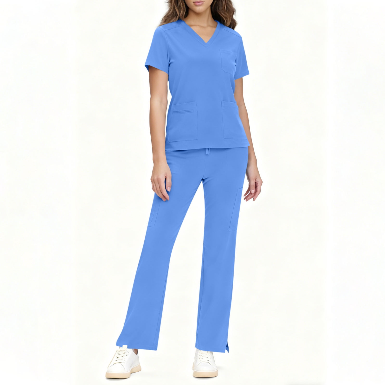 asdoklhq Plus Size Scrubs Cozy Fit Women Solid Color Loose Drawstring ...