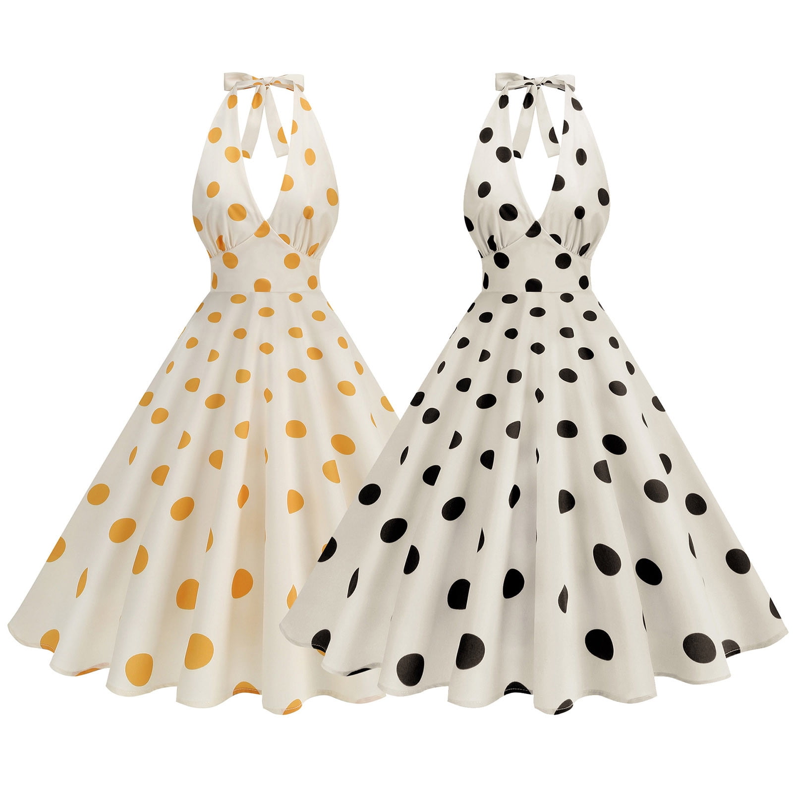 asdoklhq Polka Dress for Women Cocktail Vacation Big Hem Ladies ...