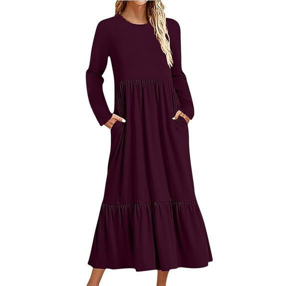 asdoklhq Prom Dresses Women's Casual Loose Long Sleeve Loose Dress ...